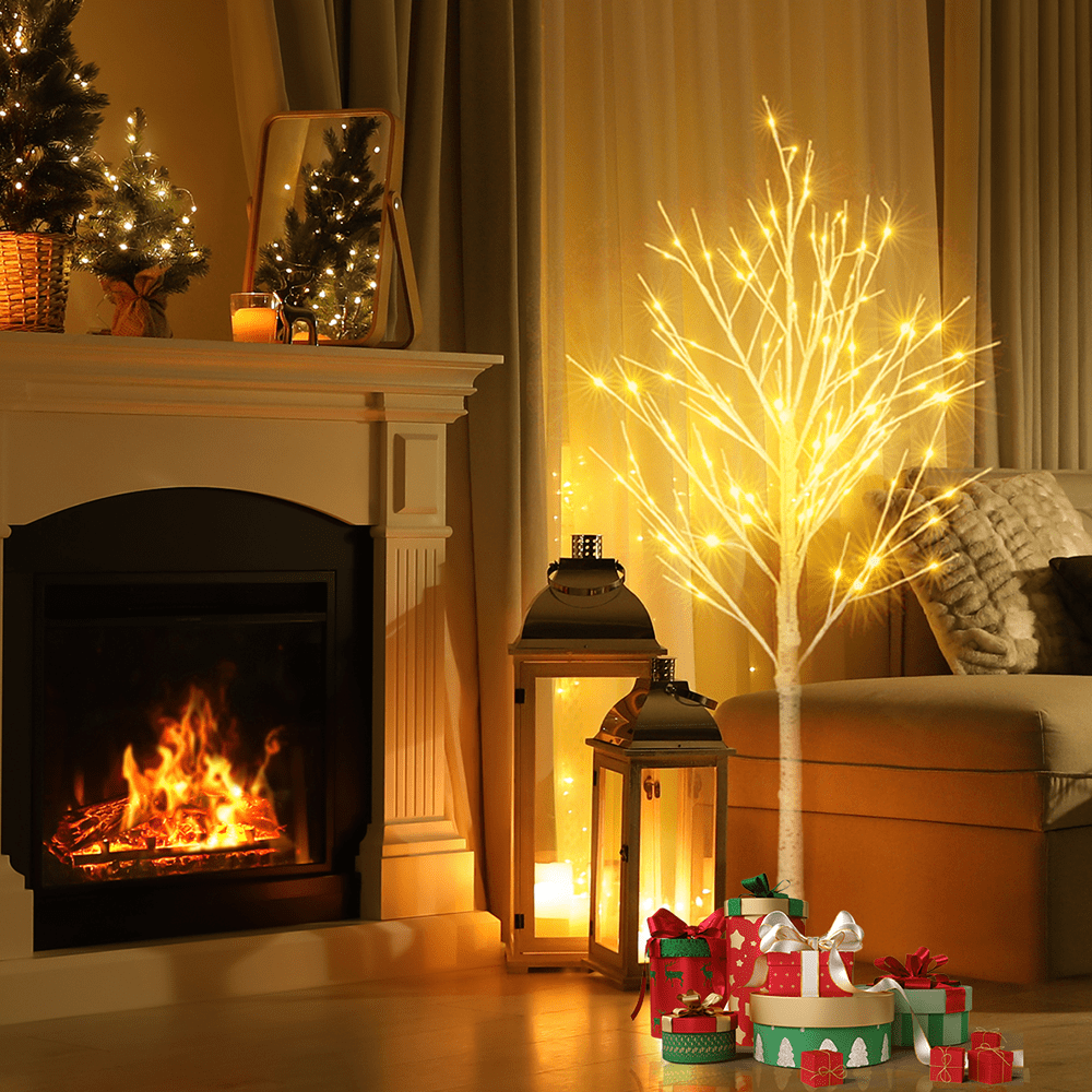 SESSLIFE 4FT 48 LED White Twig Tree with Lights for Christmas Holiday ...