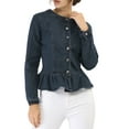 INSPIRE CHIC Women's Denim Jacket Button Down Peplum Hem Long Sleeve Cropped Washed Jean Jacket ...