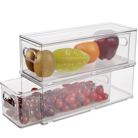 2 Pack Refrigerator Organizer Bins with Pull-out Drawer, Stackable ...