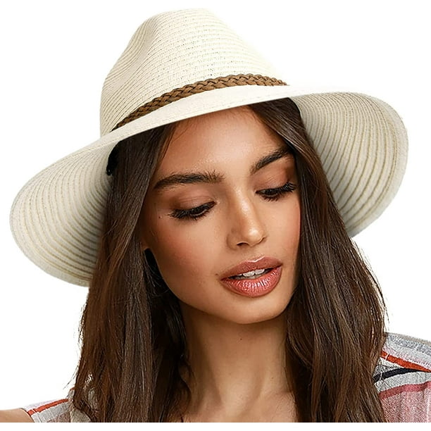 Qwzndzgr Sun Hats For Women Summer Wide Brim Uv Upf 50 Panama Fedora