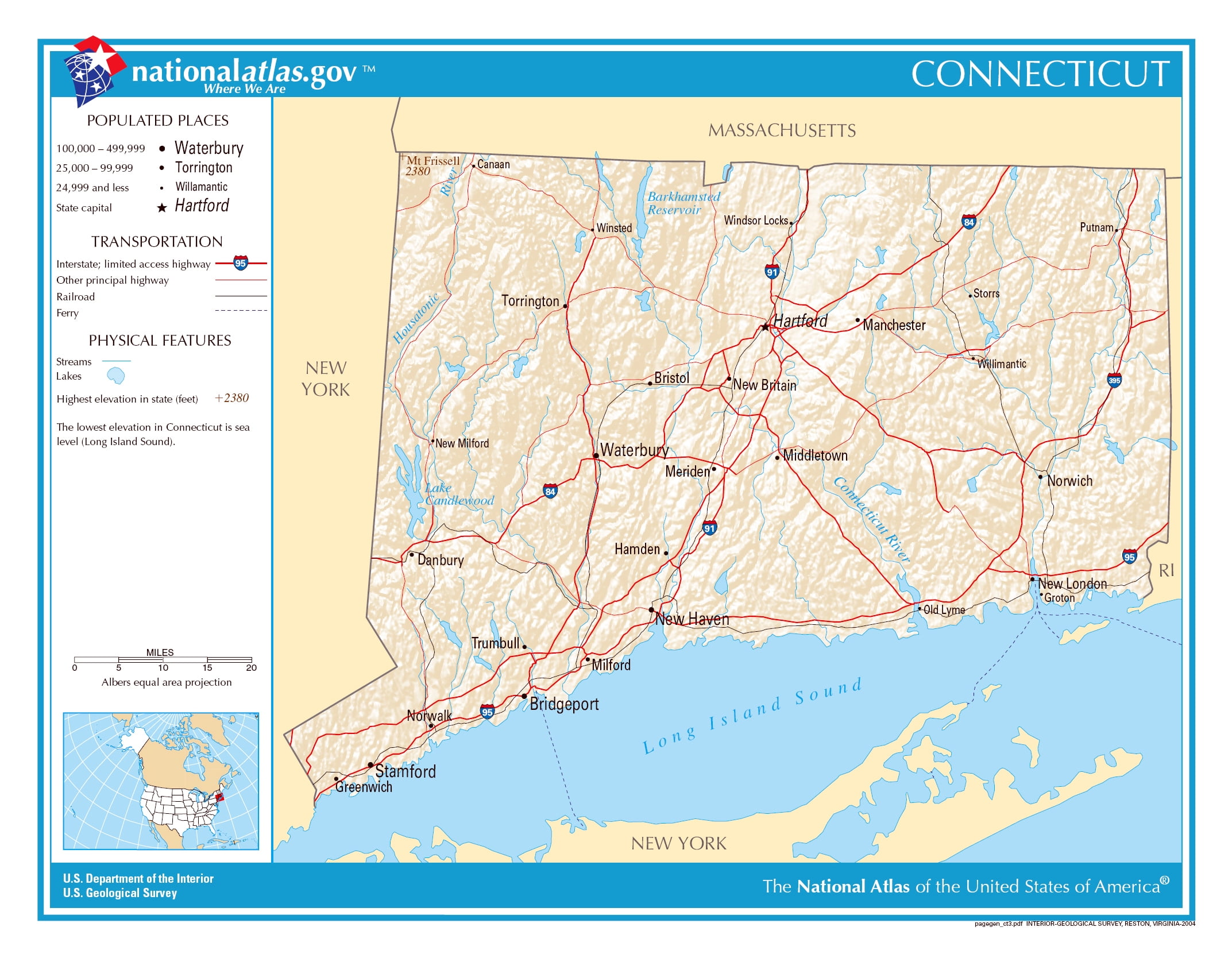 Laminated Map Large Detailed Map Of Connecticut State Poster 20 X 30