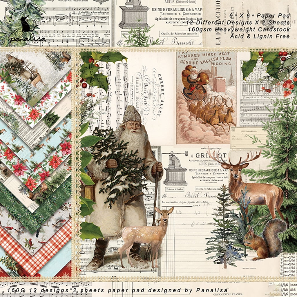 HIABIO 24 Sheets 6"x6" Vintage Christmas Paper Scrapbooking Patterned ...