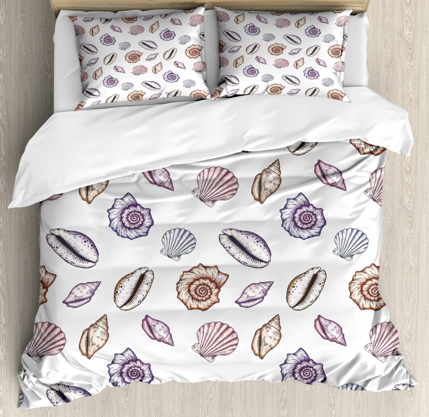 Seashells Duvet Cover Set Queen Size, Marine Nautical Ornates ...
