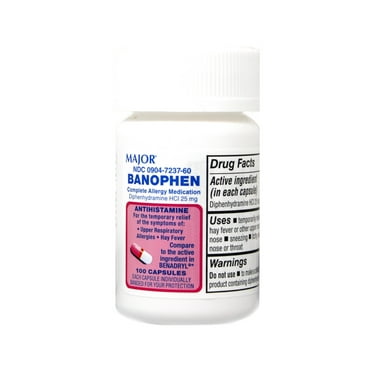 Major Banophen 50mg Diphenhydramine HCl Antihistamine, Allergy & Cold ...
