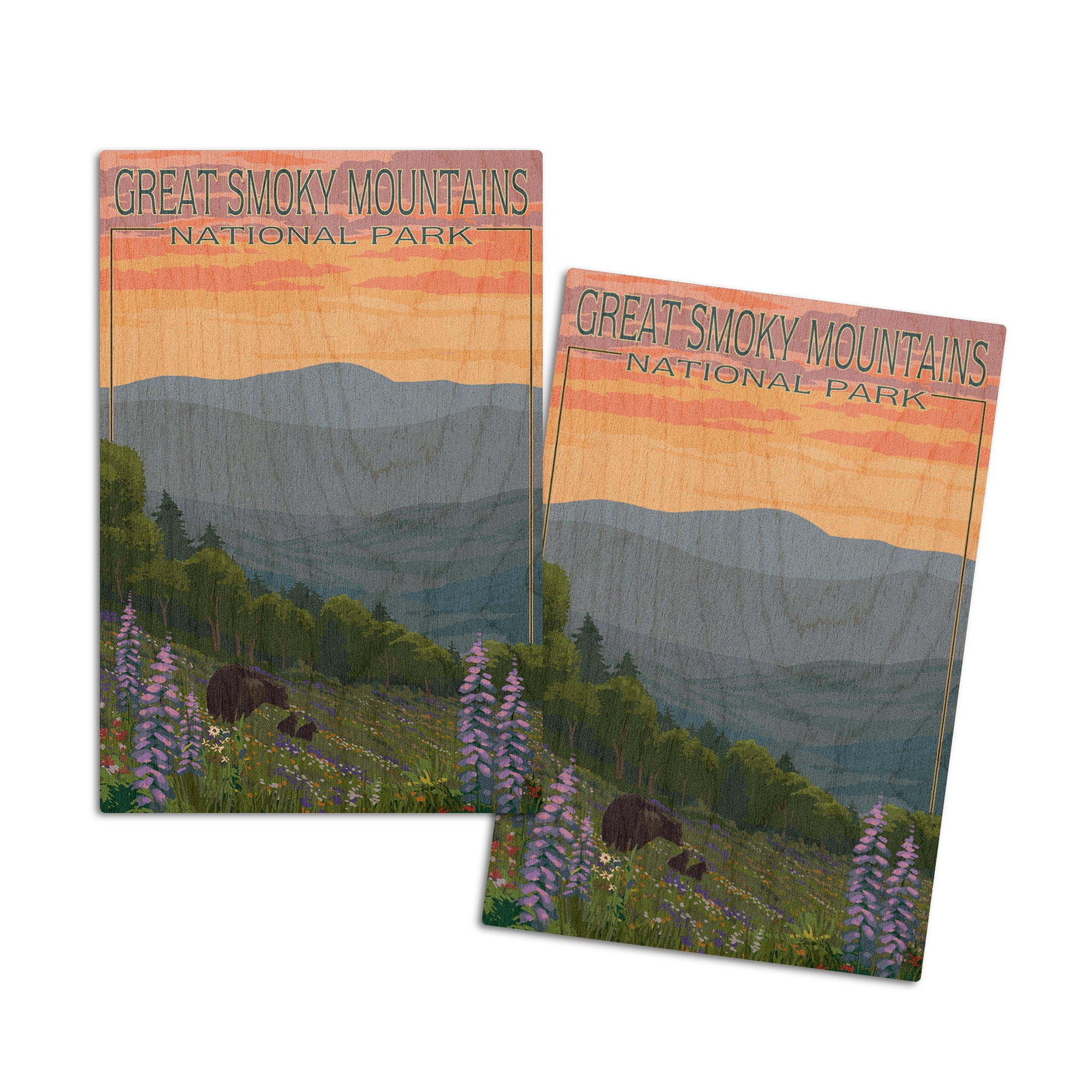 Great Smoky Mountains National Park, Bear and Spring Flowers (4x6 Birch ...