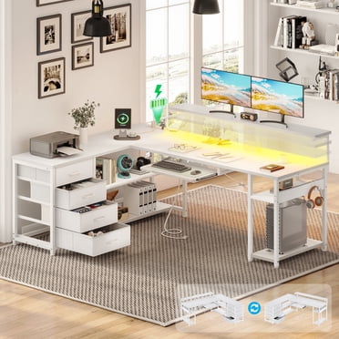 KKL 61 inch L Shaped Gaming Desk with 4 Drawers & Power Outlets, Home ...