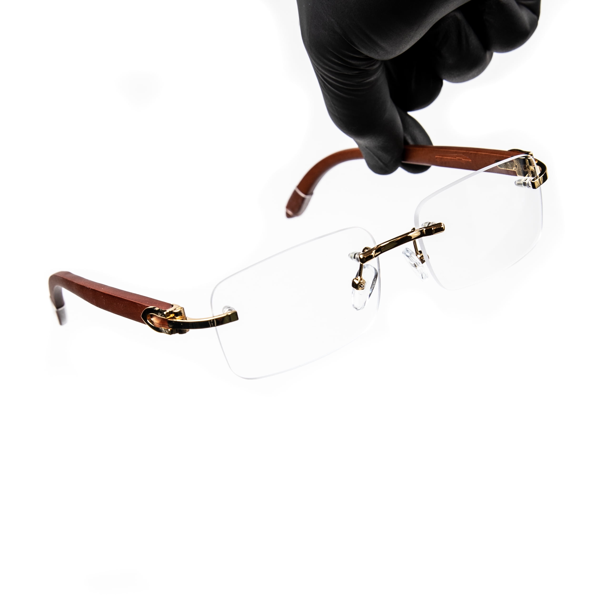 Buy Mens Rimless Woodgrain Vintage Retro Gold Frame Clear Lens Hip Hop ...