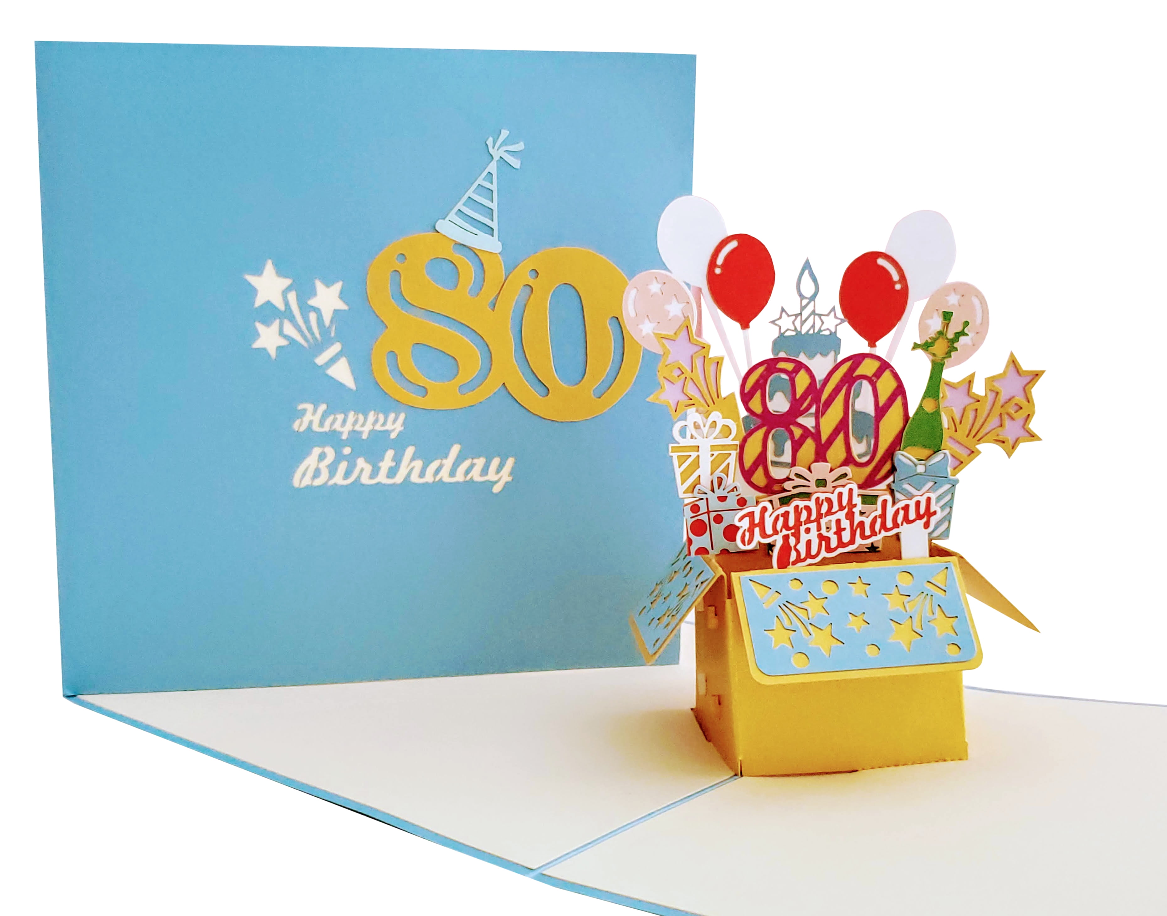 iGifts and Cards Happy 80th Blue Birthday Party Box 3D Pop up Greeting ... iGifts and Cards Happy 80th Blue Birthday Party Box 3D Pop up Greeting ...