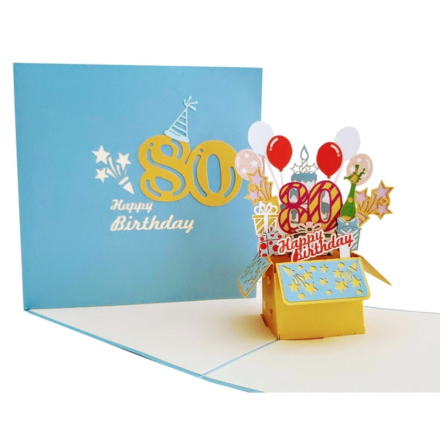 iGifts and Cards Happy 80th Blue Birthday Party Box 3D Pop up Greeting ...