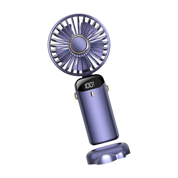Handheld Desk Holder Personal Fan LED Display Quiet USB for Office Dark ...