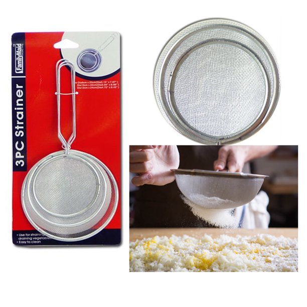 3 Pc Strainer Handle Fine Mesh Colander Sieve Flour Sifter Kitchen Food ...