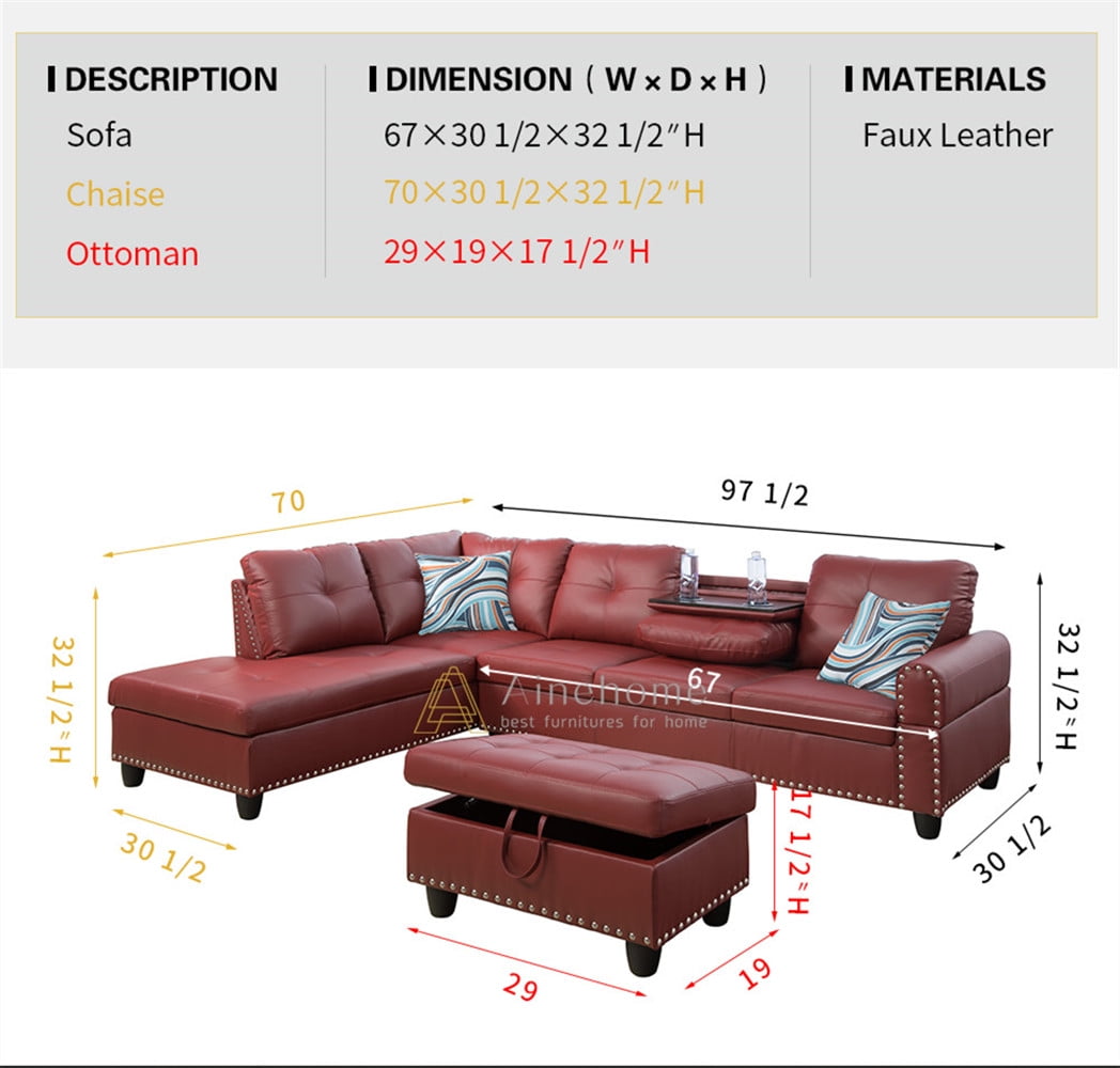 Red Leather Sectional Sofa With Ottoman | Cabinets Matttroy