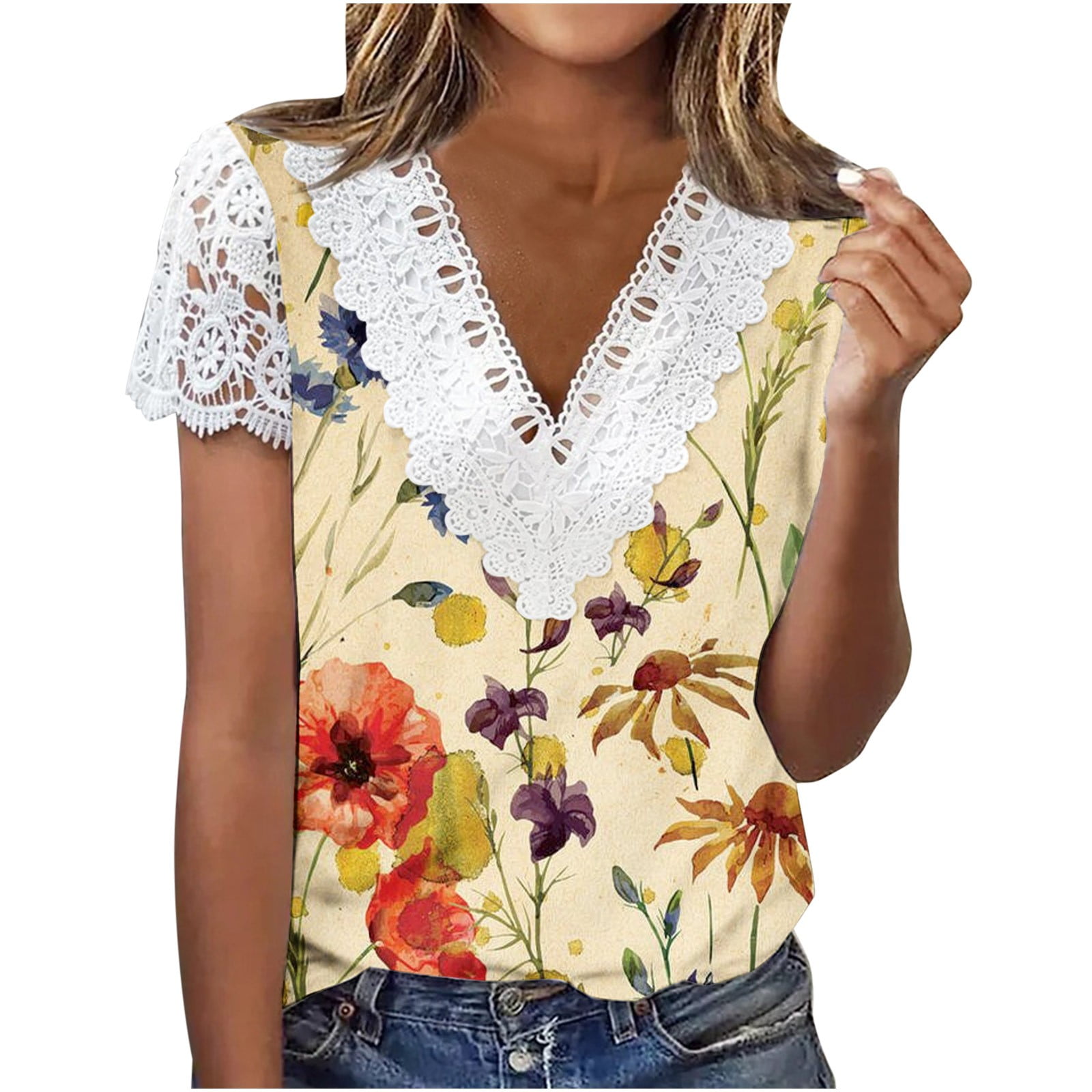 WXLWZYWL White Blouse Top Tunic Womens Summer Clothes Vintage Tees for ...