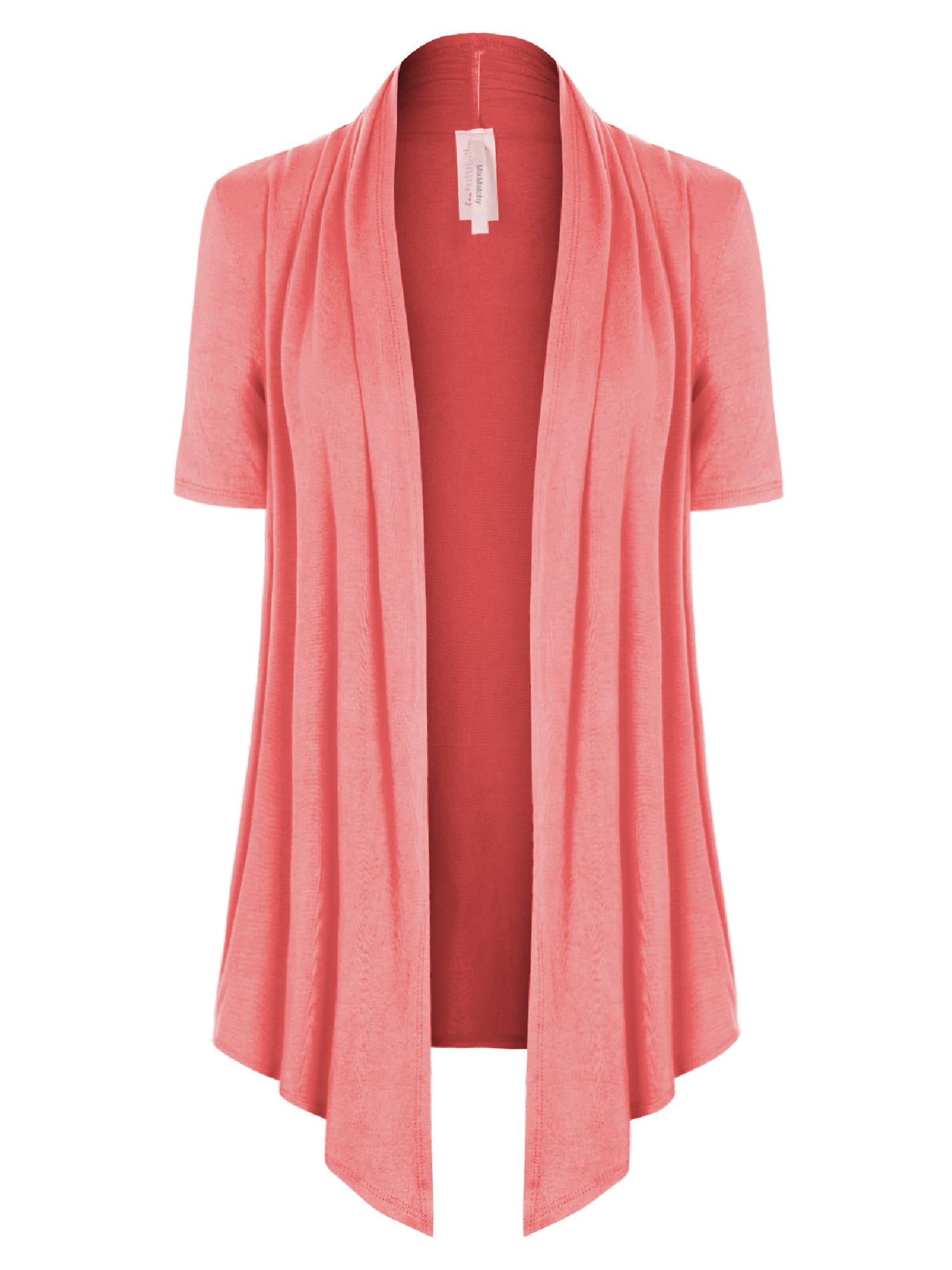 MixMatchy Women's [Made in USA] Solid Jersey Knit Short Sleeve Open ...