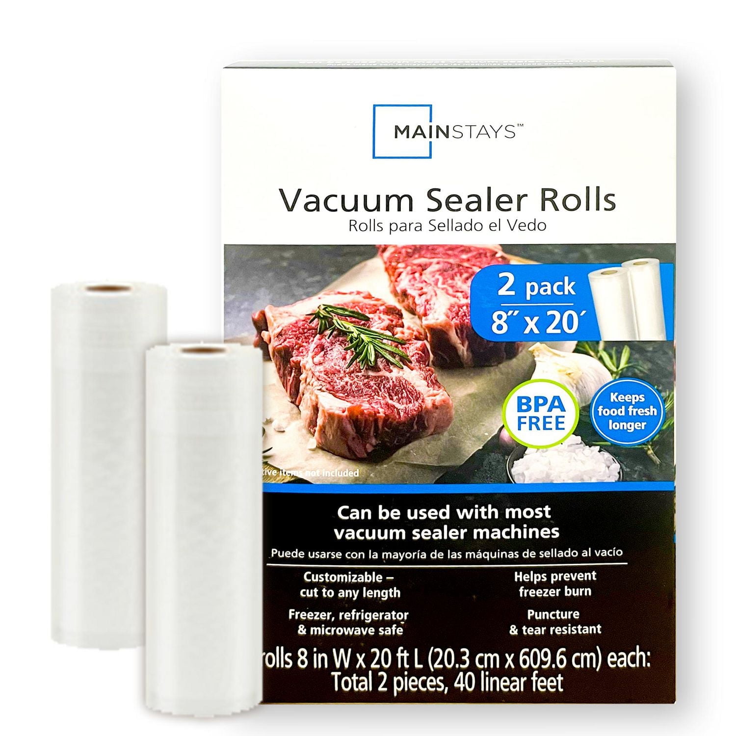 Mainstays Vacuum Sealer Rolls 8"x 20'(3 Rolls) Food Fresh-saver Storage ...