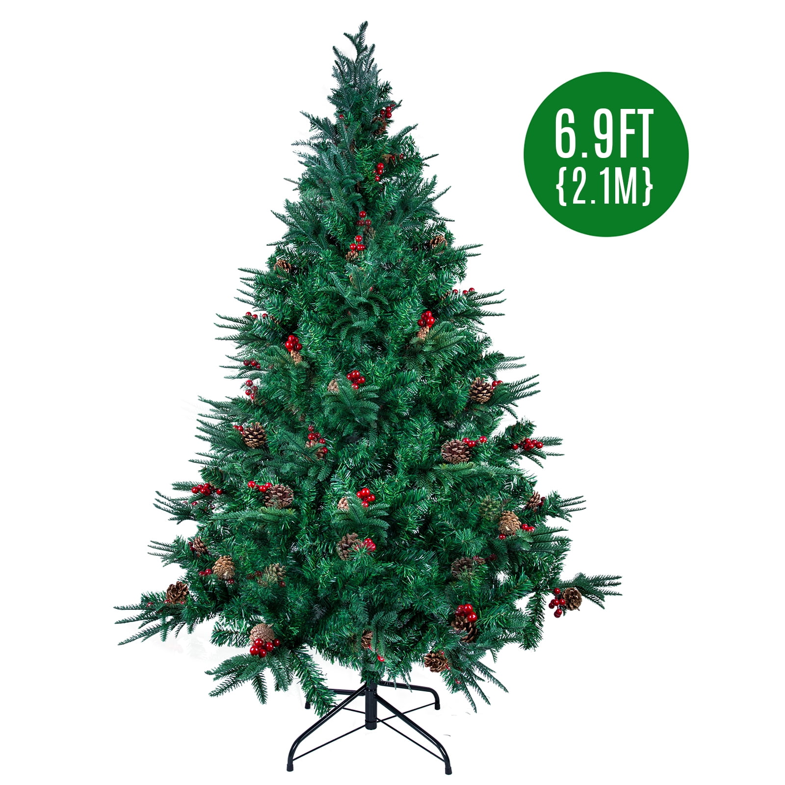 UTEN 7ft Green Artificial Christmas Tree with Pine Cone and Red Fruit ...