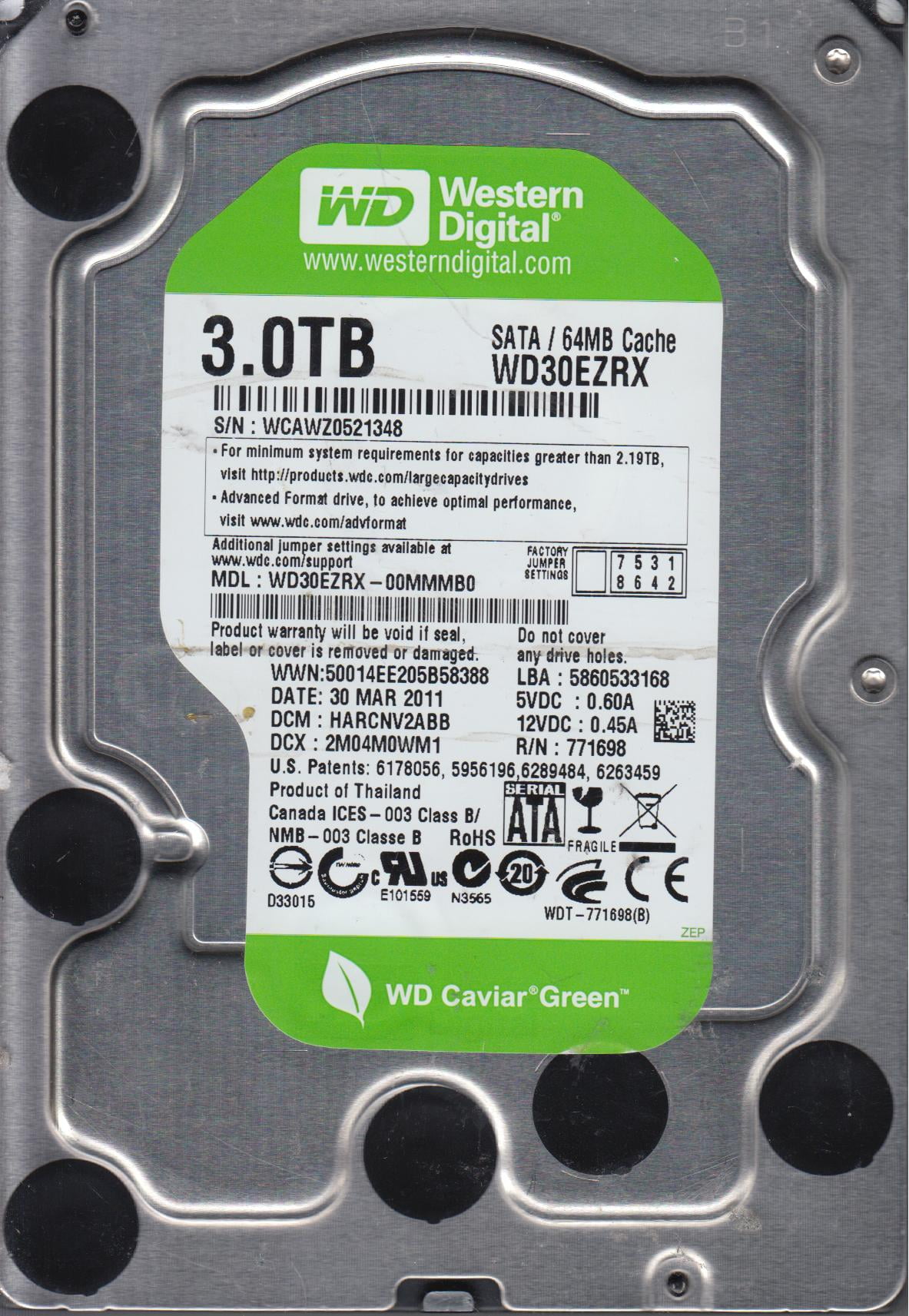 WD30EZRX-00MMMB0, DCM HARCNV2ABB, Western Digital 3TB SATA 3.5 Hard ...