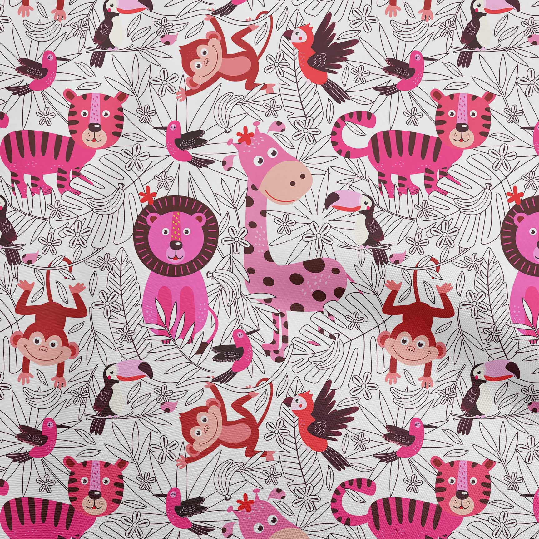 oneOone Georgette Viscose Pink Fabric Cute Animal Dress Material Fabric ...