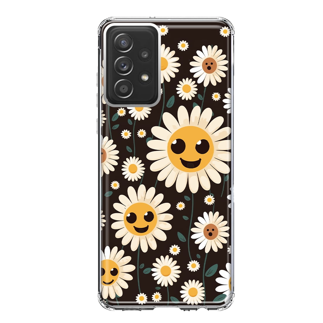 MUNDAZE Samsung Galaxy A52 Cute Smiley Face White Daisies Double Layer ...