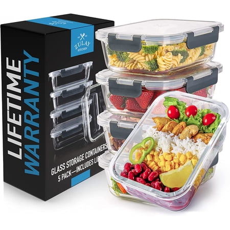 Zulay Large 5 Pack Glass Storage Containers With Lids - 36 oz Glass ...