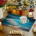 7 Piece Linen Table Runner and Placemats Set, Moon Beach Blue Glow ...