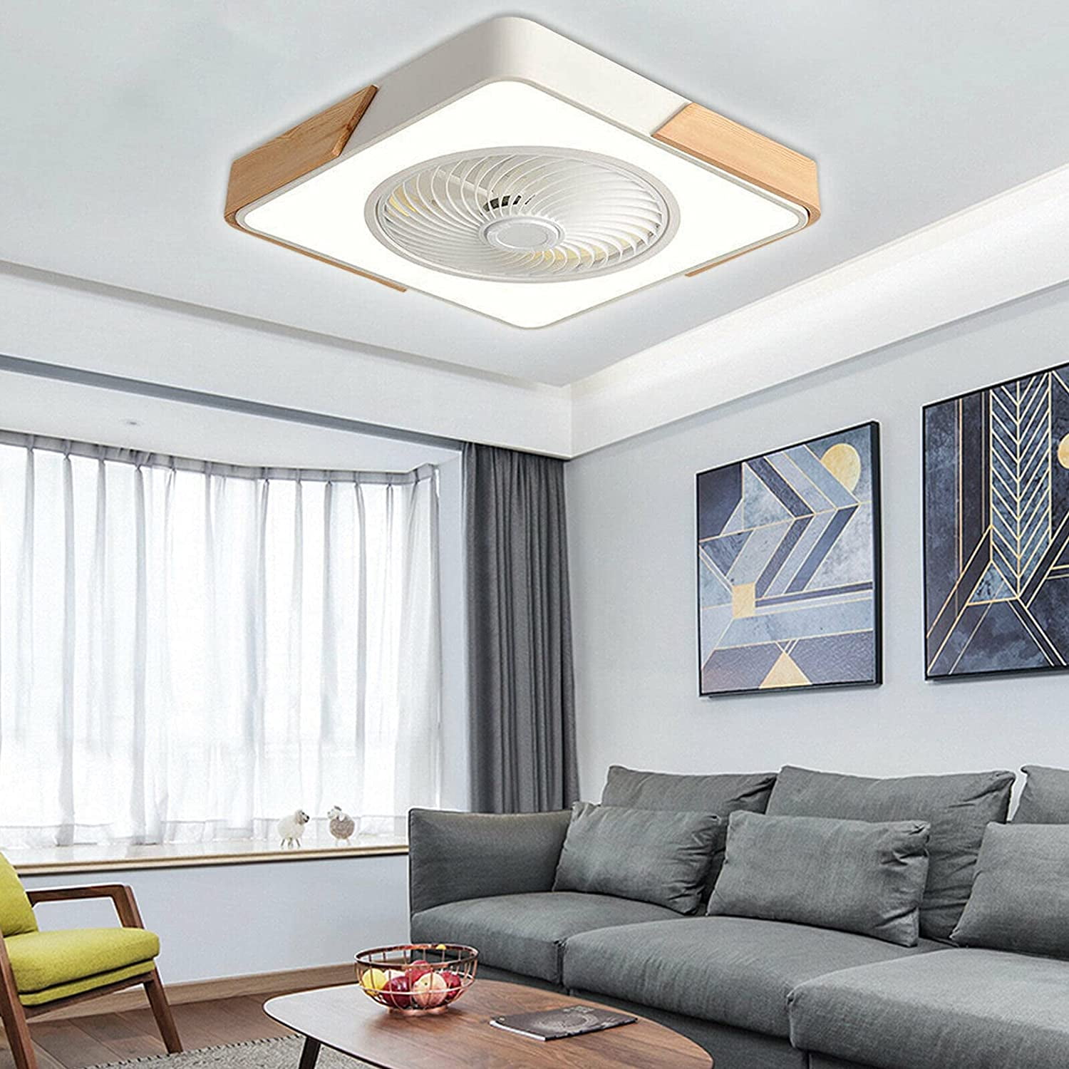FETCOI Modern Ceiling Fan With LED Light Kit Remote Control Smart Speed ...