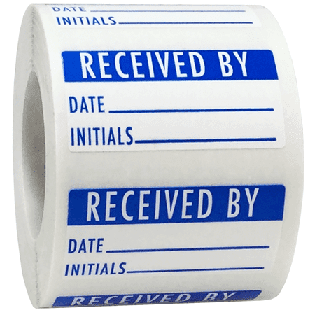 White and Blue Received By Labels, 3/4 x 1 1/2 Inch in Size, 500 ...