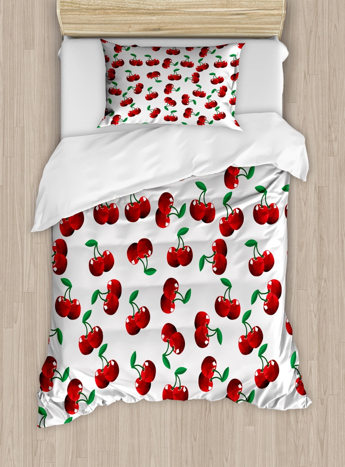 Fruits Duvet Cover Set Twin Size, Vibrant Cherries Vitamin Agriculture ...