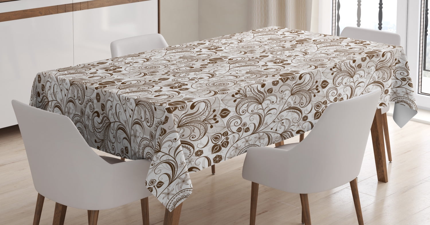 Ambesonne Chocolate Tablecloth Rectangular Table Cover, Classic Floral ...