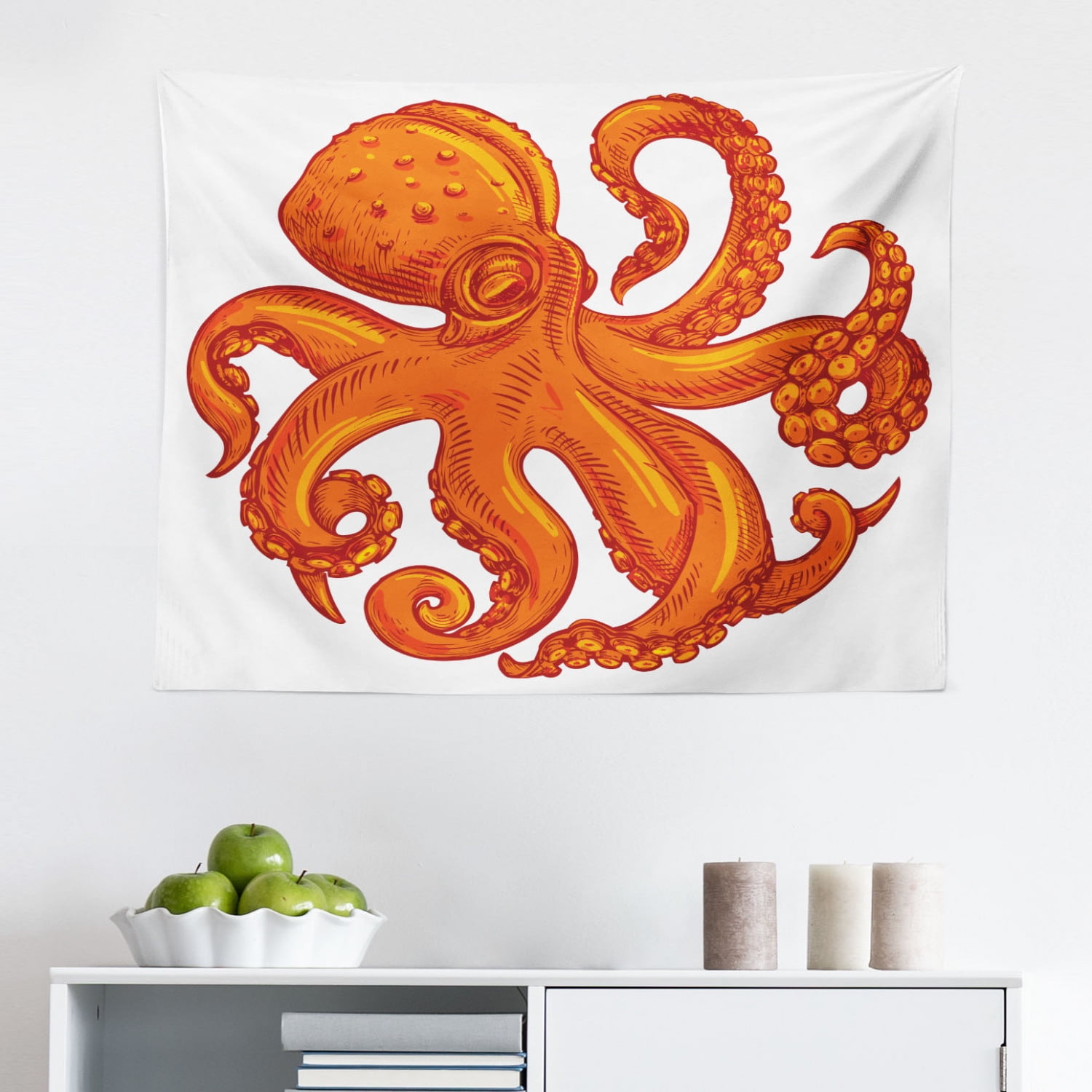Octopus Tapestry, Illustration of an Octopus Holding a Ships Anchor in ...
