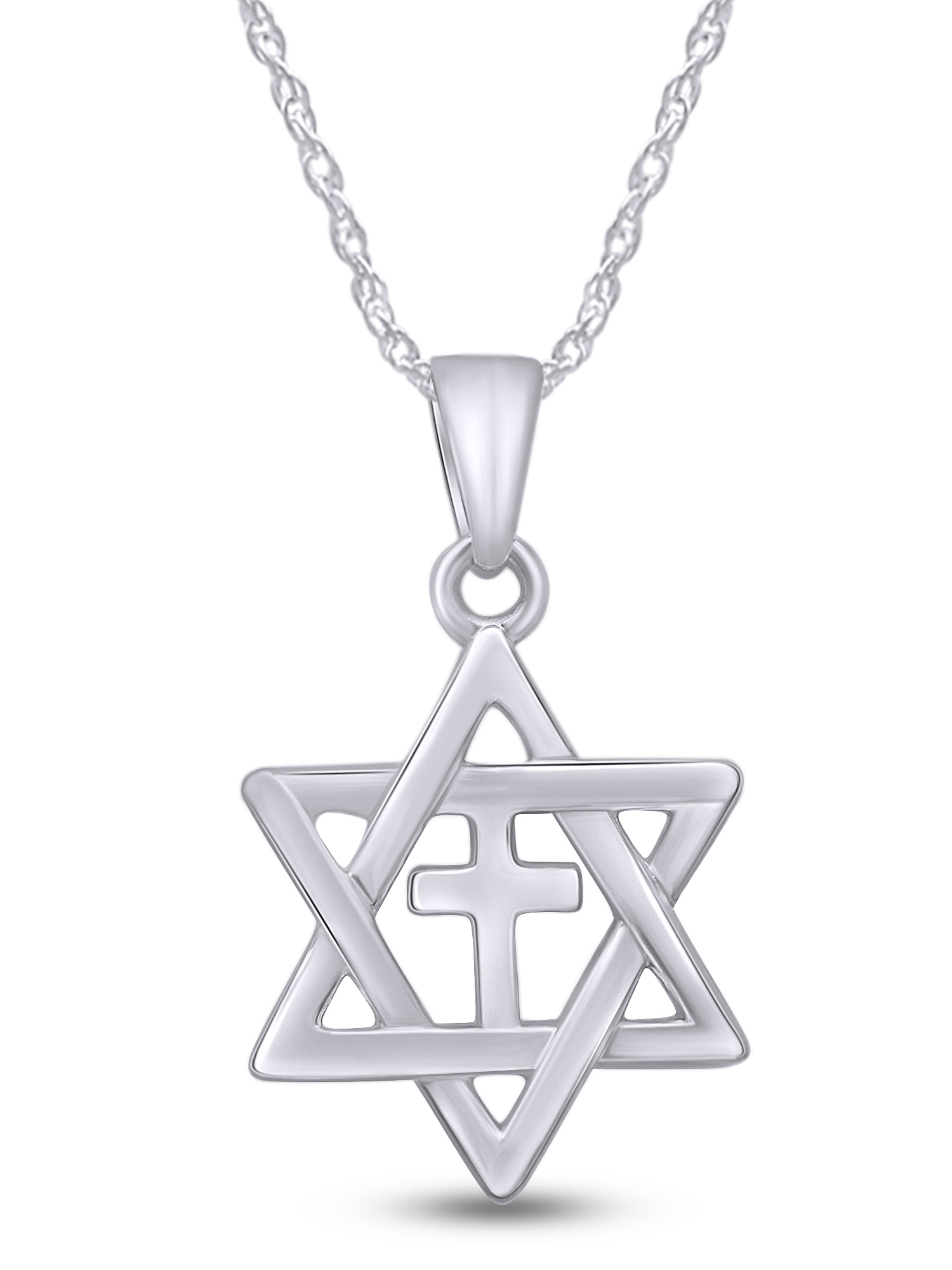 Star Of David With Cross Pendant Necklace for Womens 14K White Gold ...