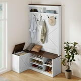 Dextrus Corner Coat Rack with 7 Hooks& Bottom Shoe Cabinet, L Shape ...