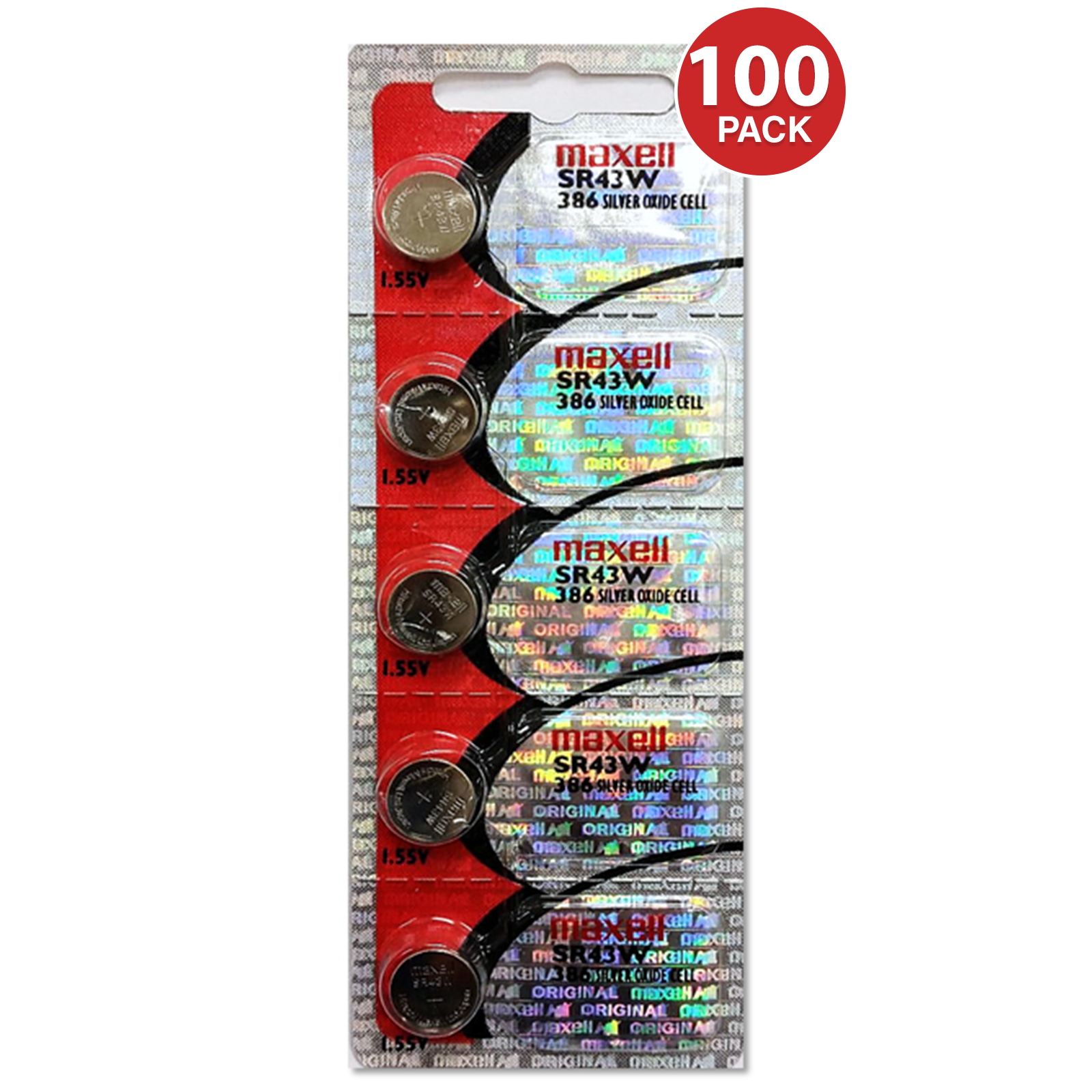 Maxell 386 SR43W Silver Oxide Watch Battery (100 Batteries) - Walmart.com