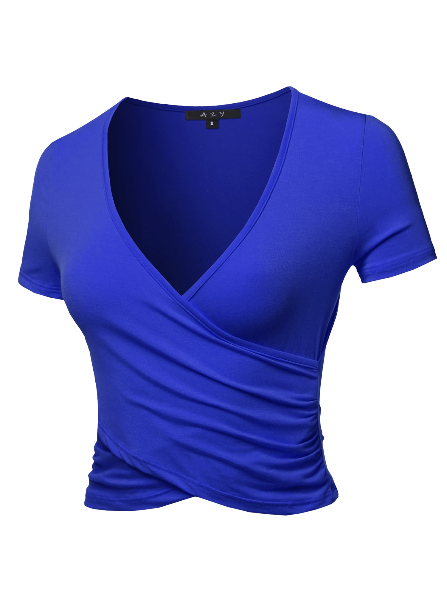 A2y Womens Deep V Neck Short Sleeve Unique Slim Fit Cross Wrap Shirt