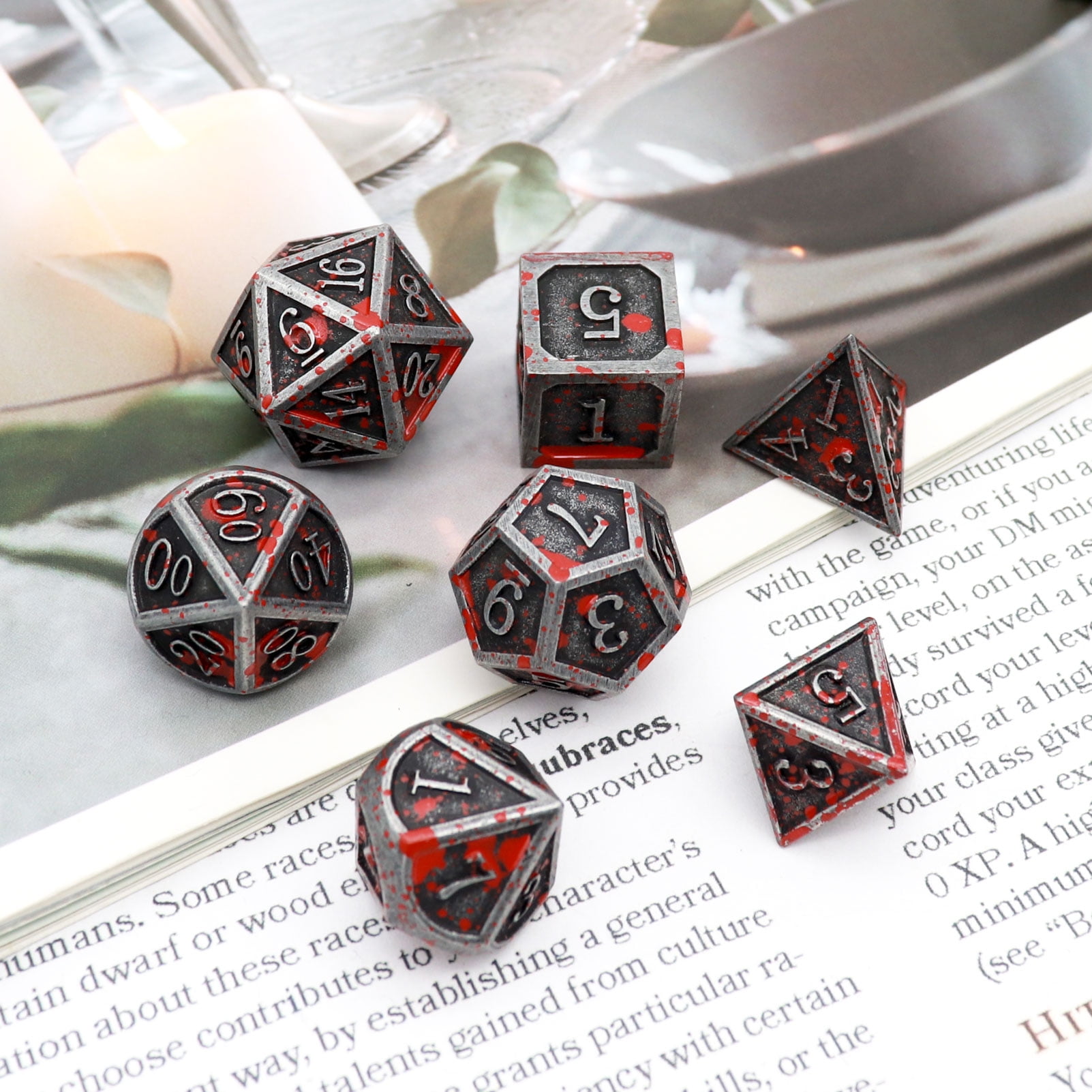 Buy Haxtec Bloodstained Metal DND Dice Set D&D D D Dice With Leather ...