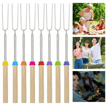 Marshmallow Roasting Sticks Set of 8 Telescoping Smores Skewers Stainless Steel BBQ Barbecue ...