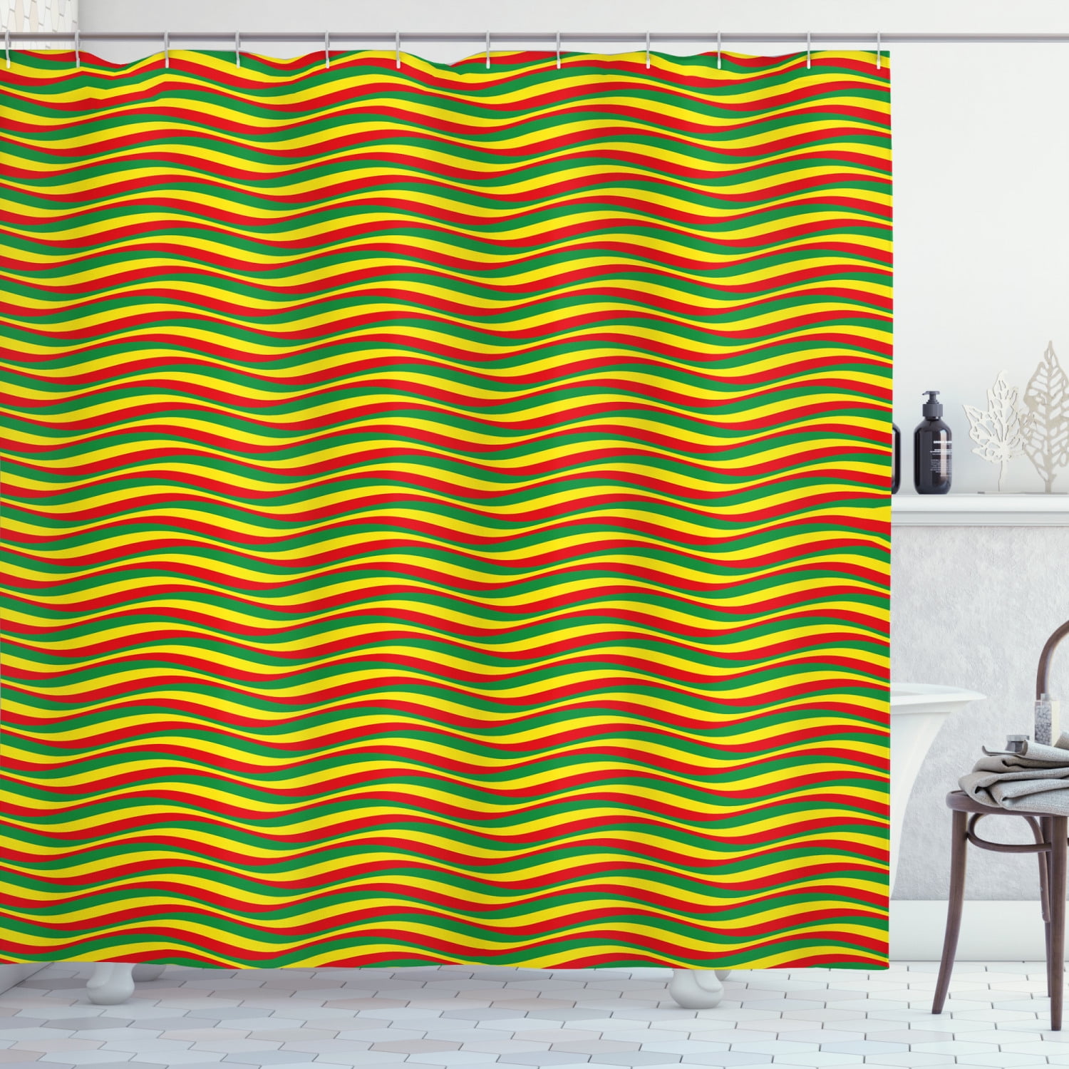 Ambesonne Rasta Shower Curtain, Ethiopian Wavy Stripes, 69"Wx75"L ...