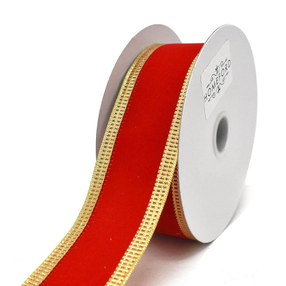 Red Velvet Metallic-Colored Trim Wired Ribbon, 1-1/2-Inch, 10-Yard ...