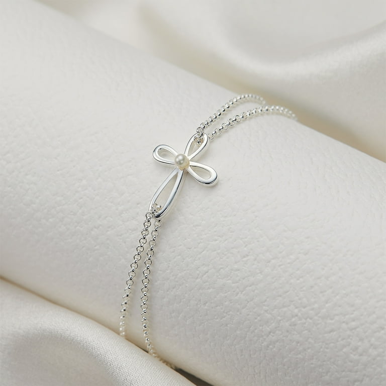 Molly B London Child s Sterling Silver Pearl Cross Bracelet Baby Girls Jewelry First Communion Jewelry Walmart