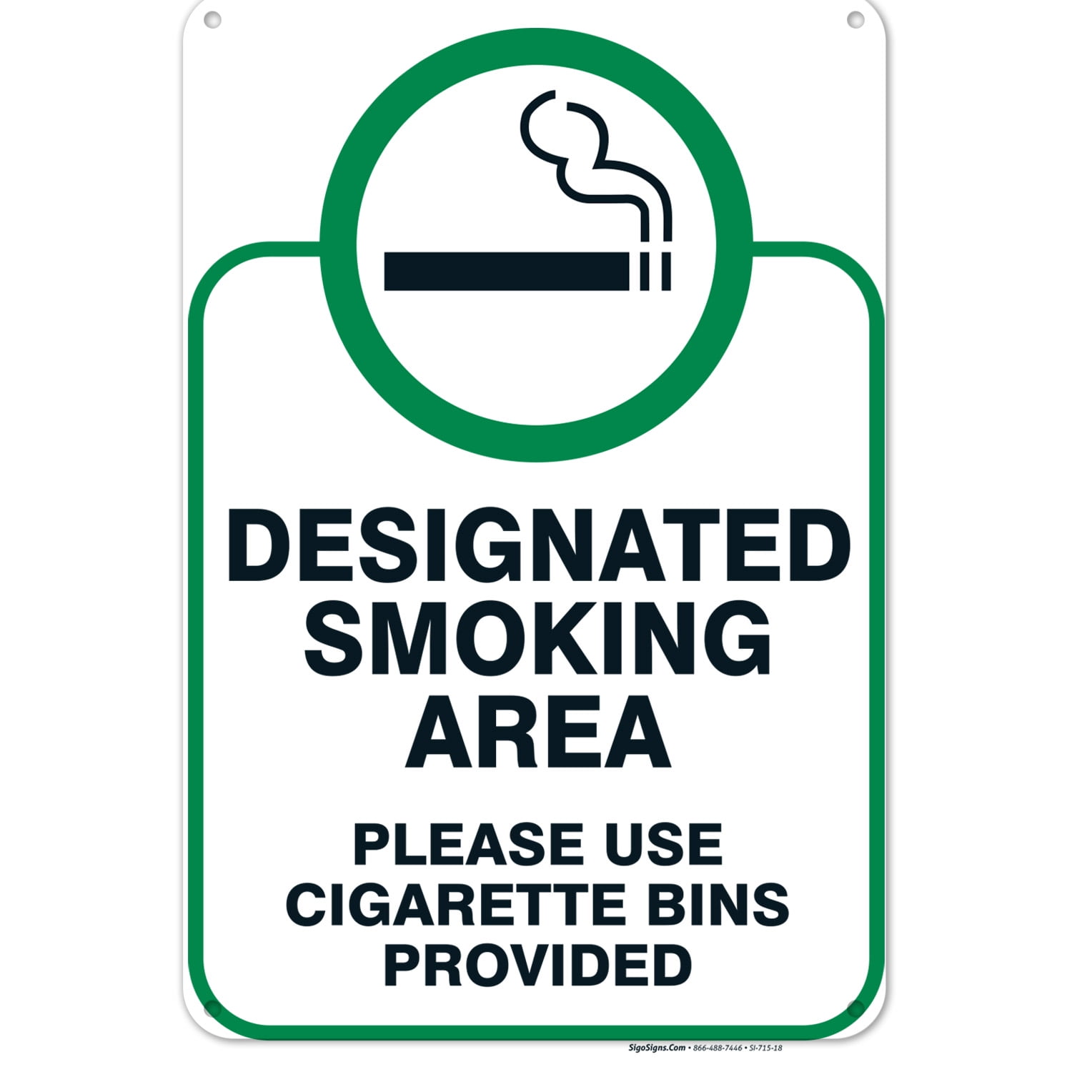 Designated Smoking Area Sign, Please Use Cigarette Bins Sign, - Walmart.com