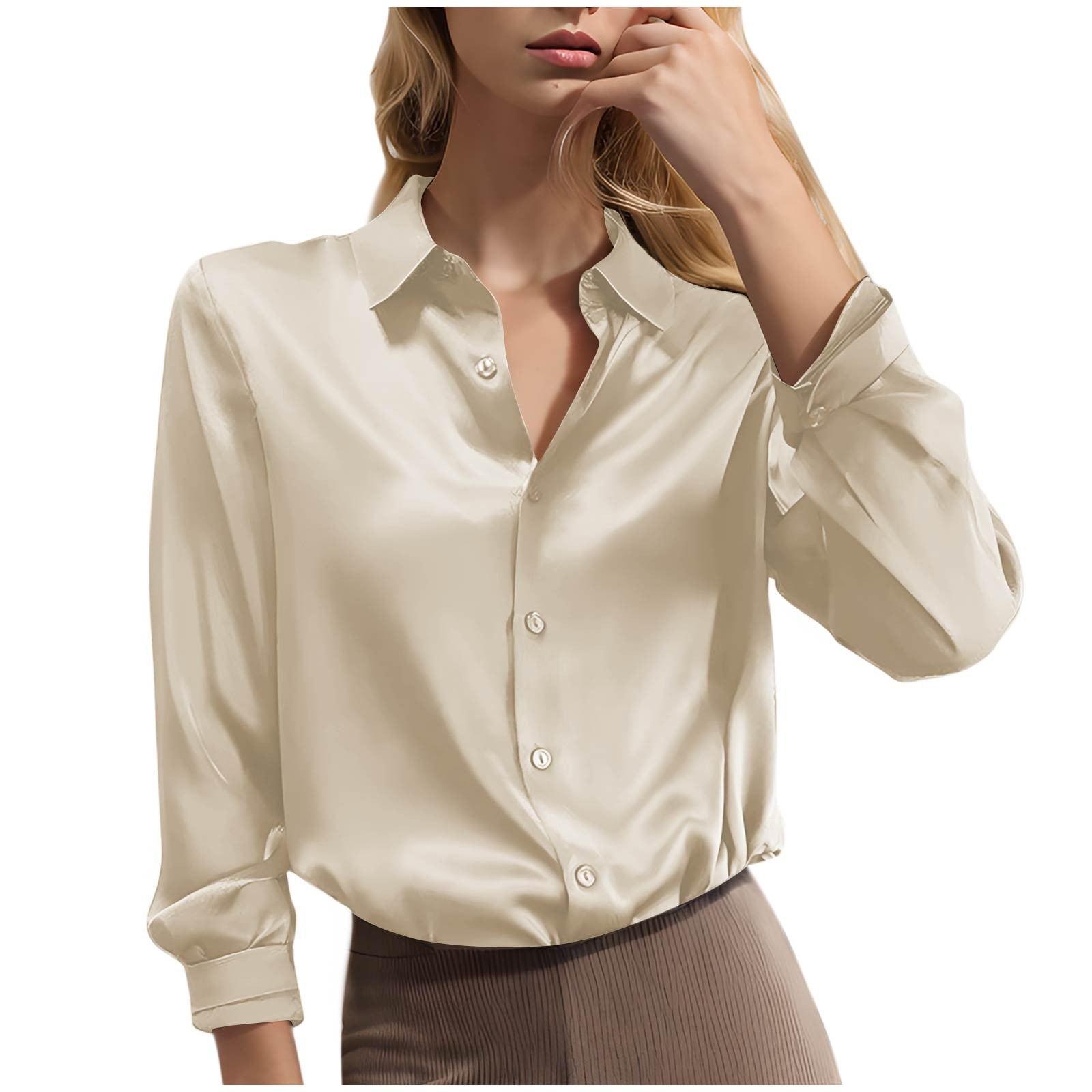 Click here for Atogsazn Satin Blouses For Women Casual Button Dow... prices