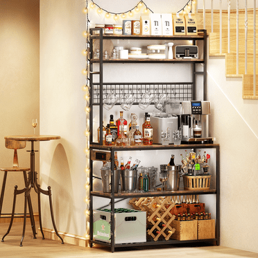 Juiluna 6-Tier Bakers Rack with Power Outlet, Industrial Microwave ...