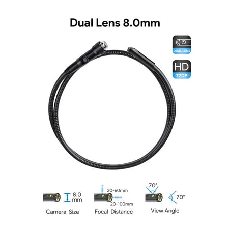 Dual Lens Borescope Inspection Camera, Semi-Rigid Cable with 7 LEDs ...