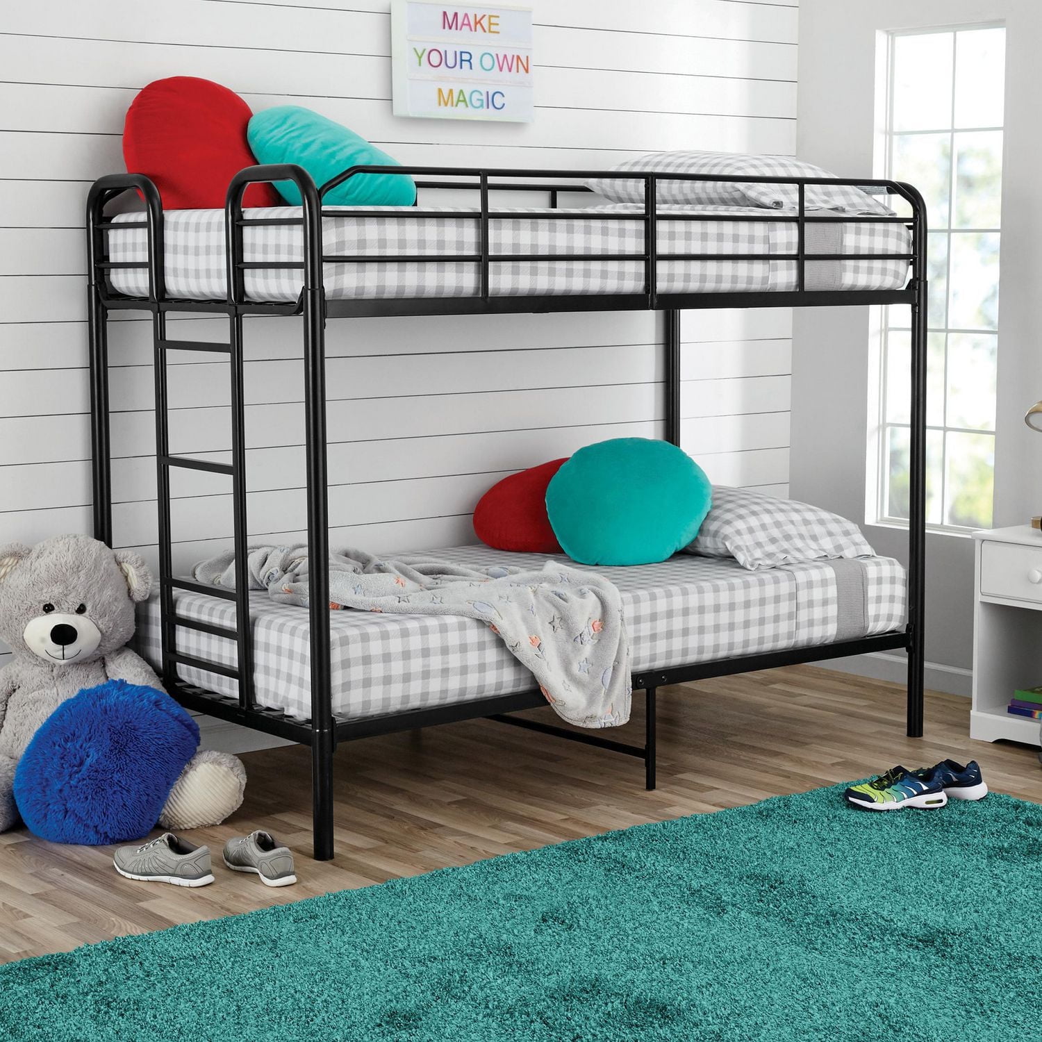 MS Metal Frame Bunk Bed Space-Saving, Twin-over-Twin, Black Color ...