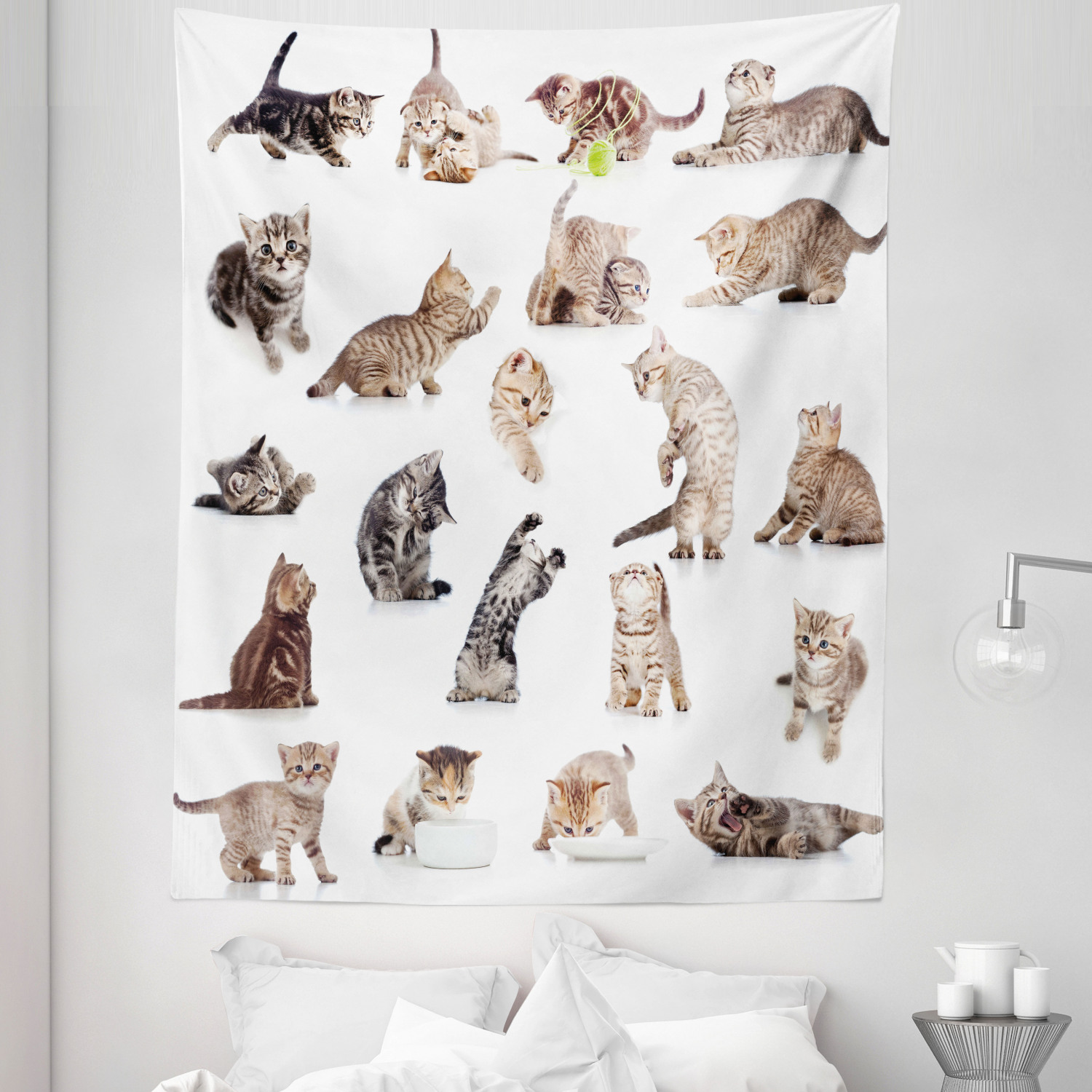 Cat Tapestry, Illustration of Funny Playful Cats on Plain Background ...
