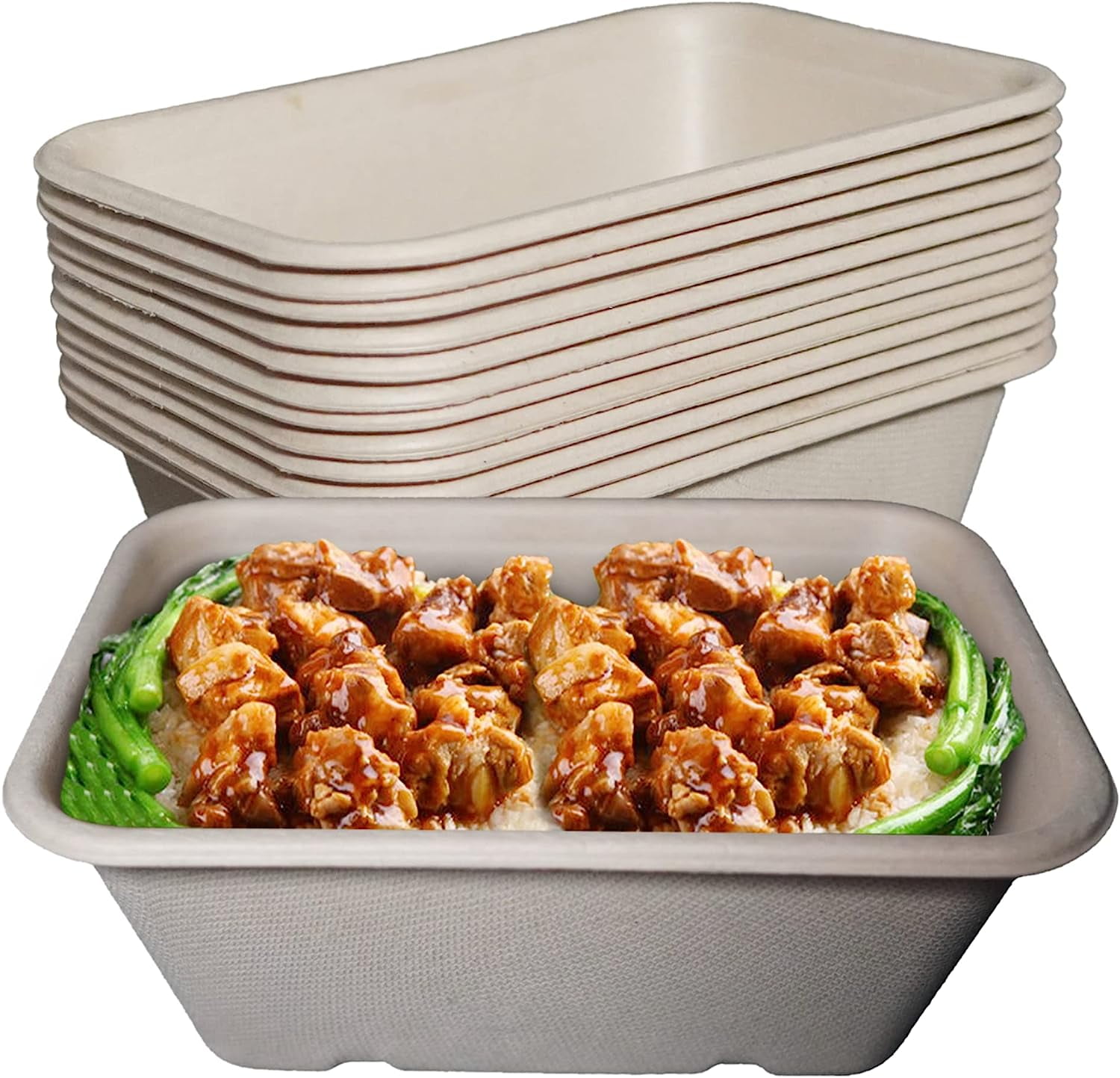 (50 Pack) EcoQuality 34oz Disposable Bowls - Rectangular Compostable ...