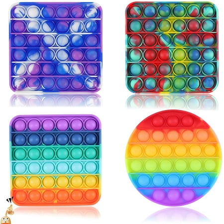 Pop Fidget Sensory Bubble Toy 4 Pack Rainbow Square Round Pineapple ...