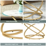 ASYA Modern White Coffee Table, 32'' Round Metal Center Table for Living Room, Marbling Natural ...