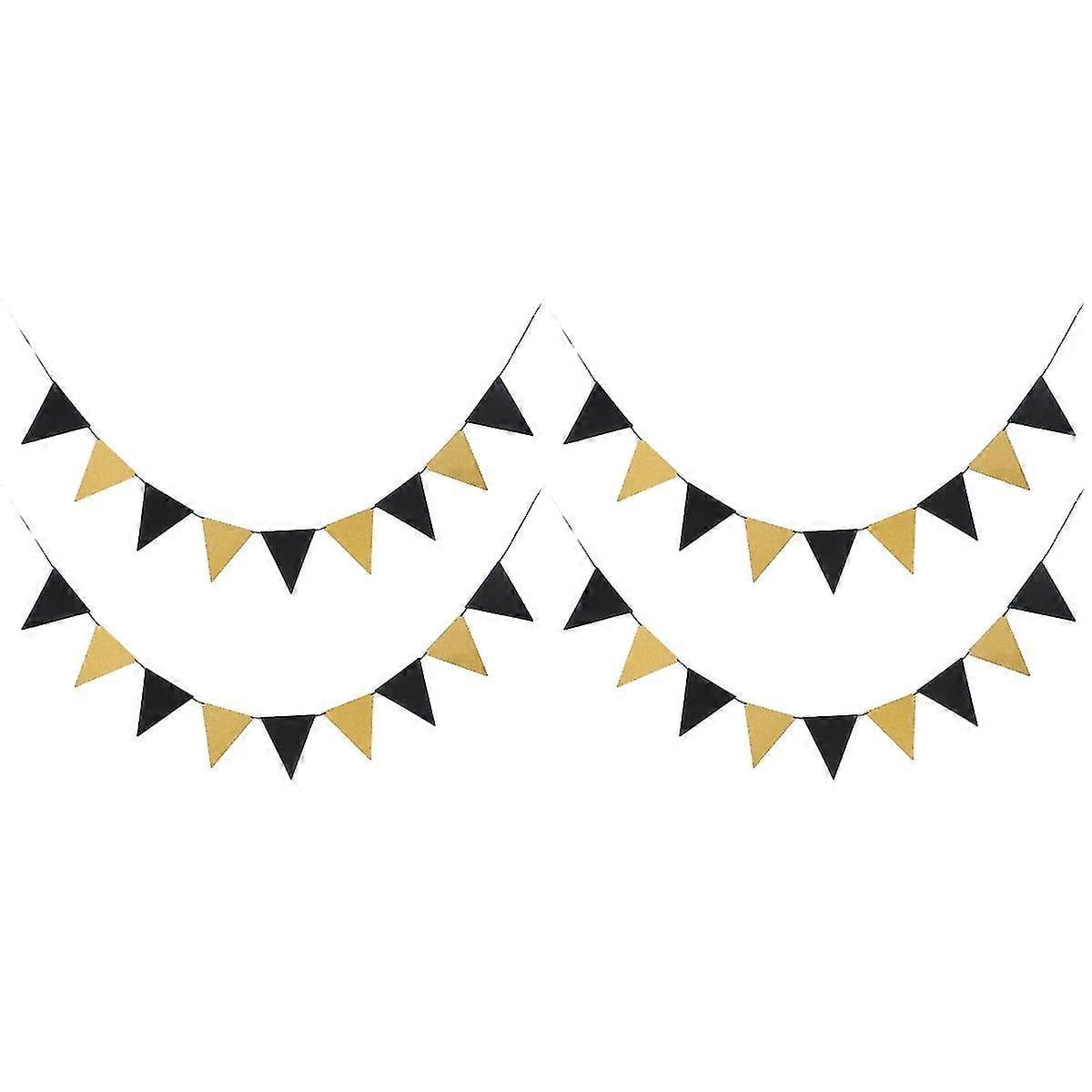 4 banderines de papel negros y dorados para graduación, banderines ...