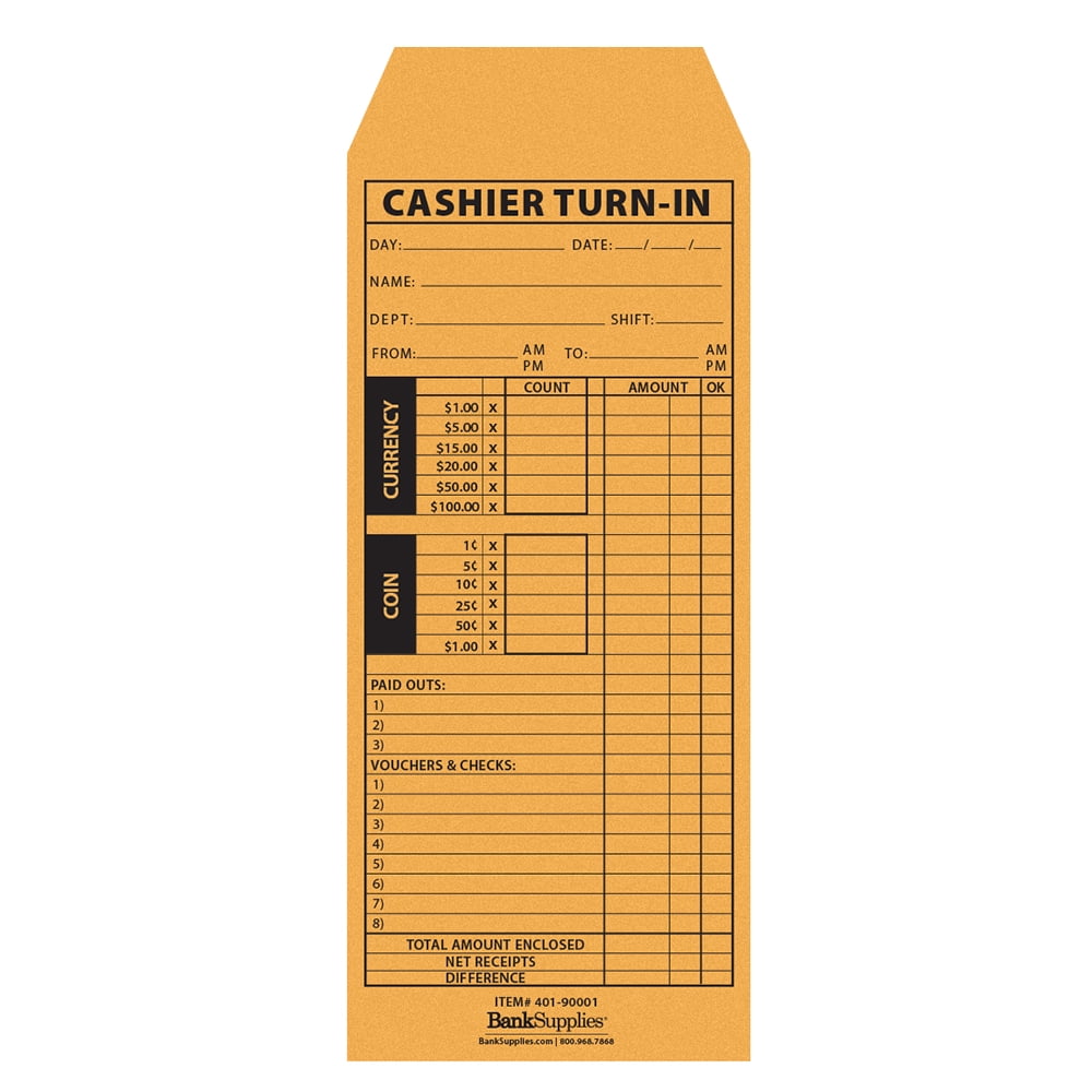 Cashier's Turn in Envelope - Cashier Report Envelope - 500 Envelopes ...